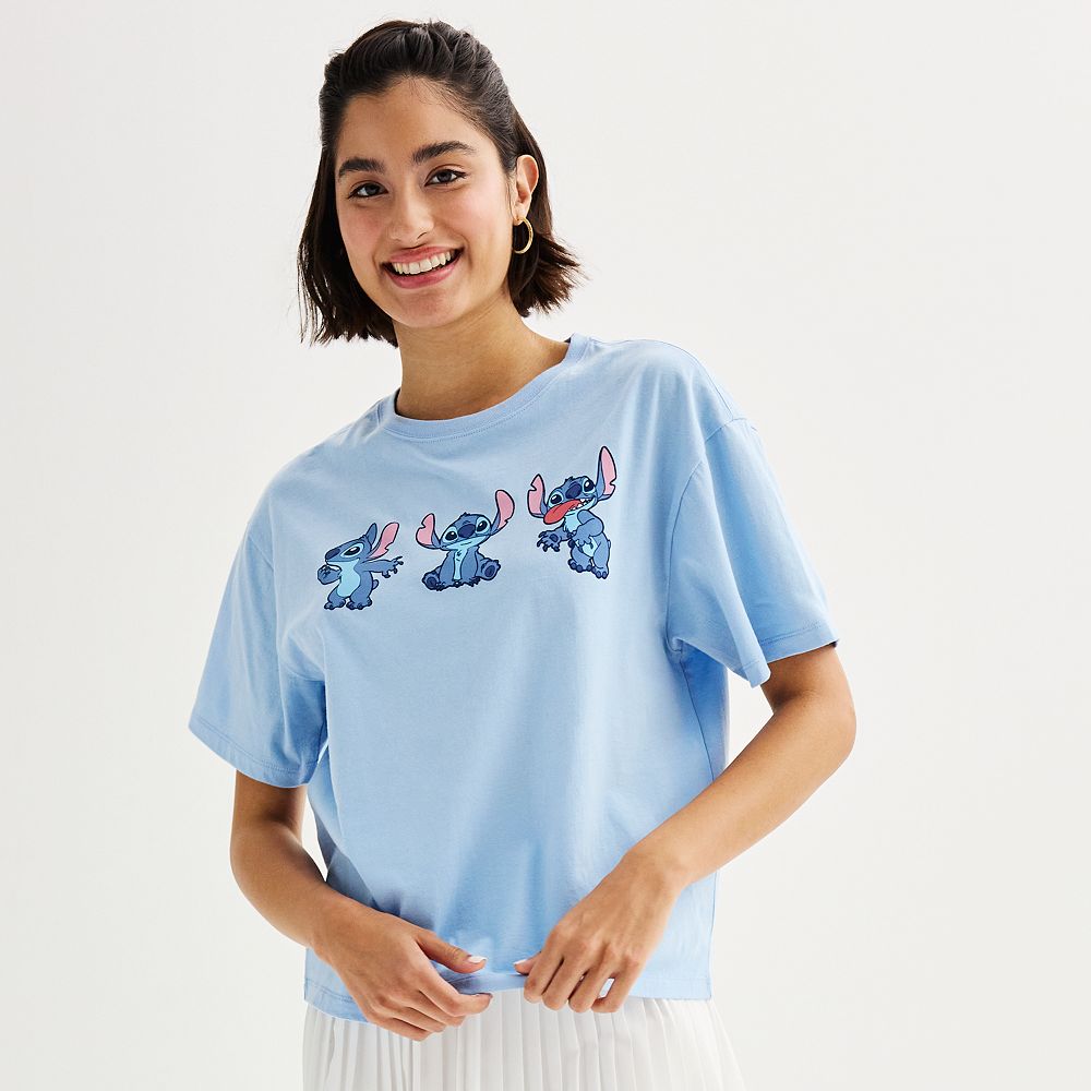 Disney's Lilo & Stitch Juniors' Stitch Expressions Cropped Short Sleeve ...