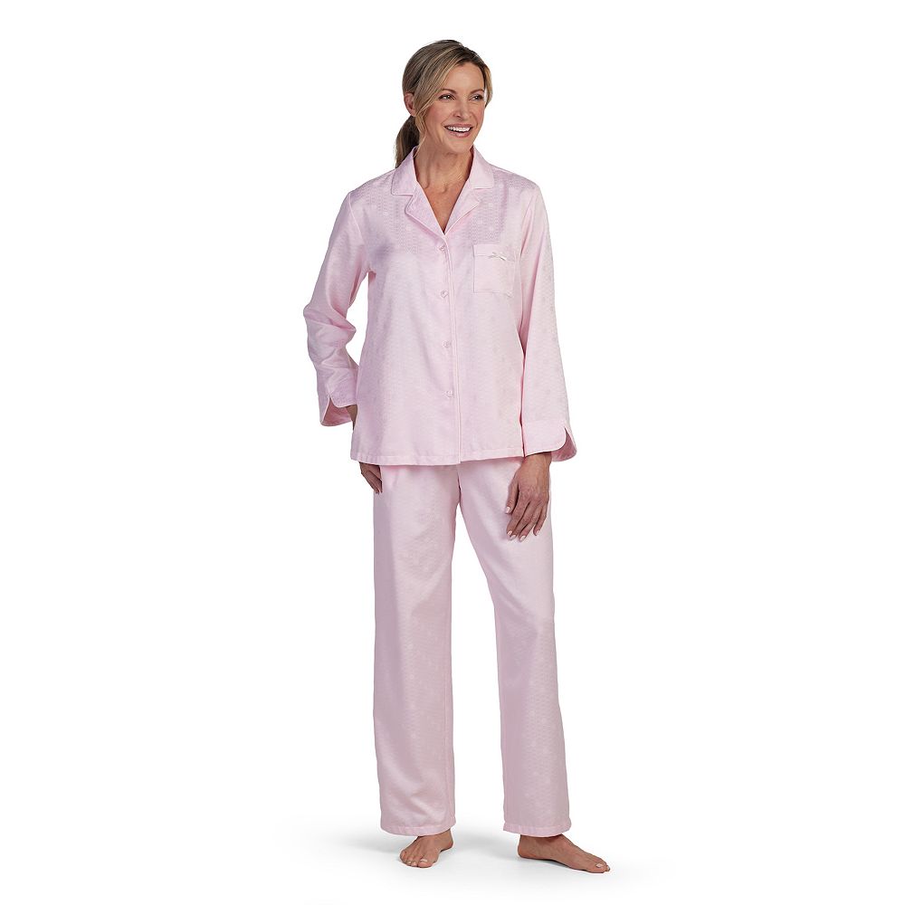 Petite Miss Elaine Essentials Brushed Back Satin Pajama Top & Pajama ...