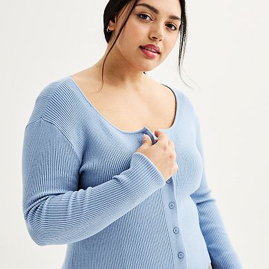 Juniors' Plus Size SO® Rib Button Front Cardigan Sweater
