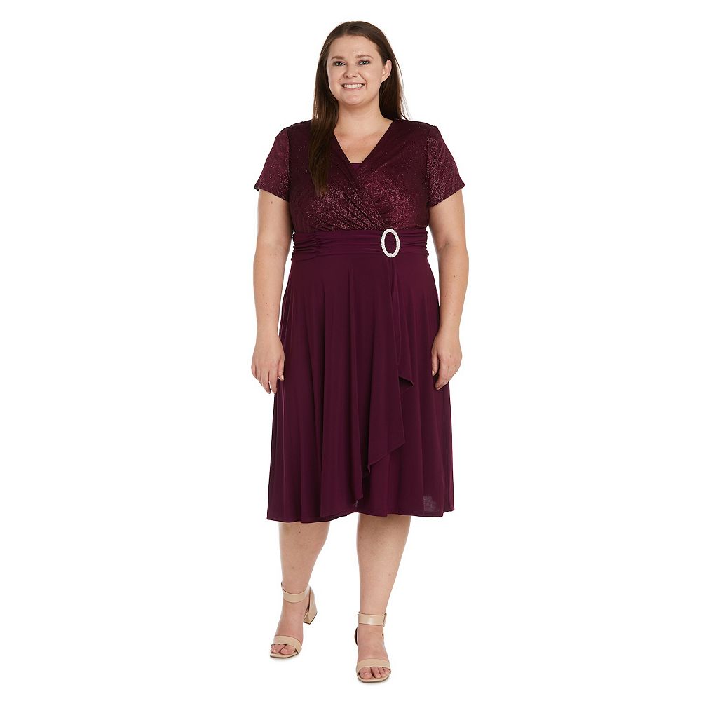 Plus Size R&M Richards Sparkly Cascade Wrap Fit & Flare Midi Dress