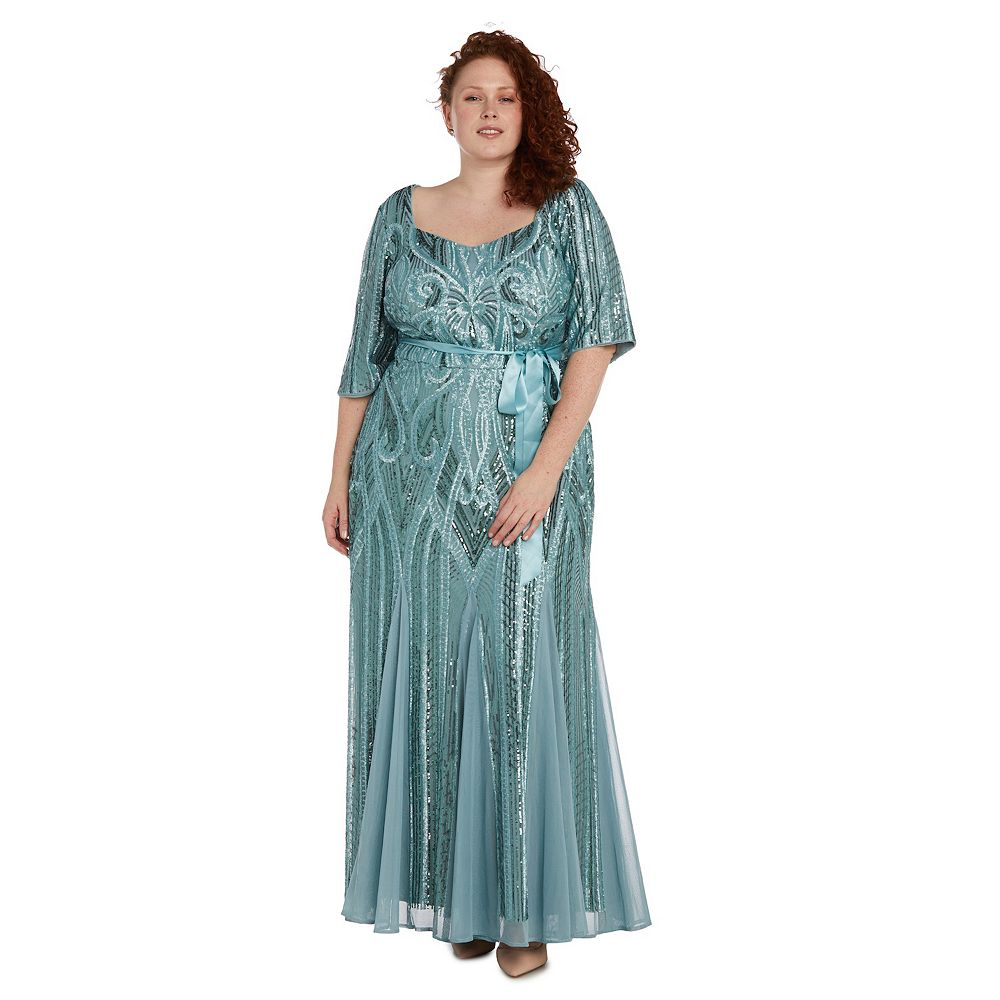 Plus Size R&M Richards Sweetheart Neckline Floral Sequin Paneled Maxi ...