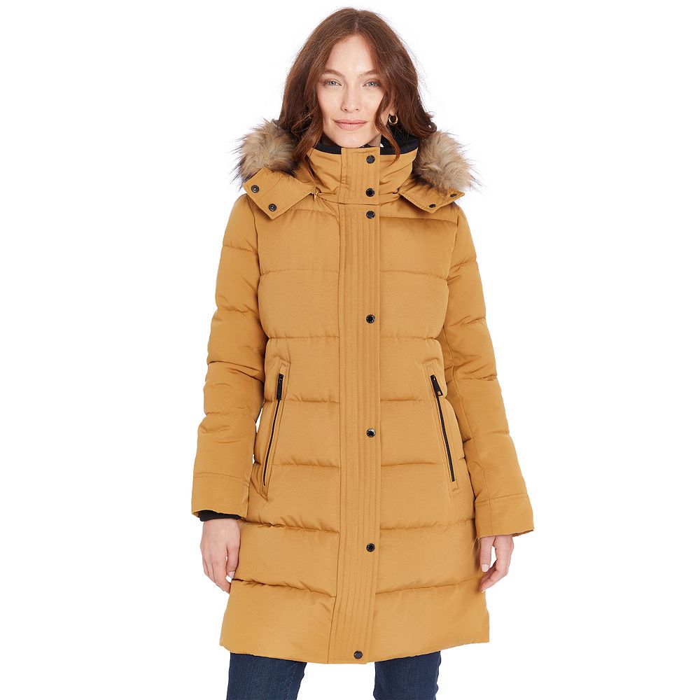 Women's Nine West Quilted Heavyweight Faux-Fur Trim Hooded Puffer Jacket