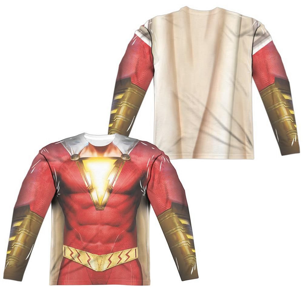 Shazam Movie Shazam Uniform Long Sleeve Adult Poly Crew T-shirt