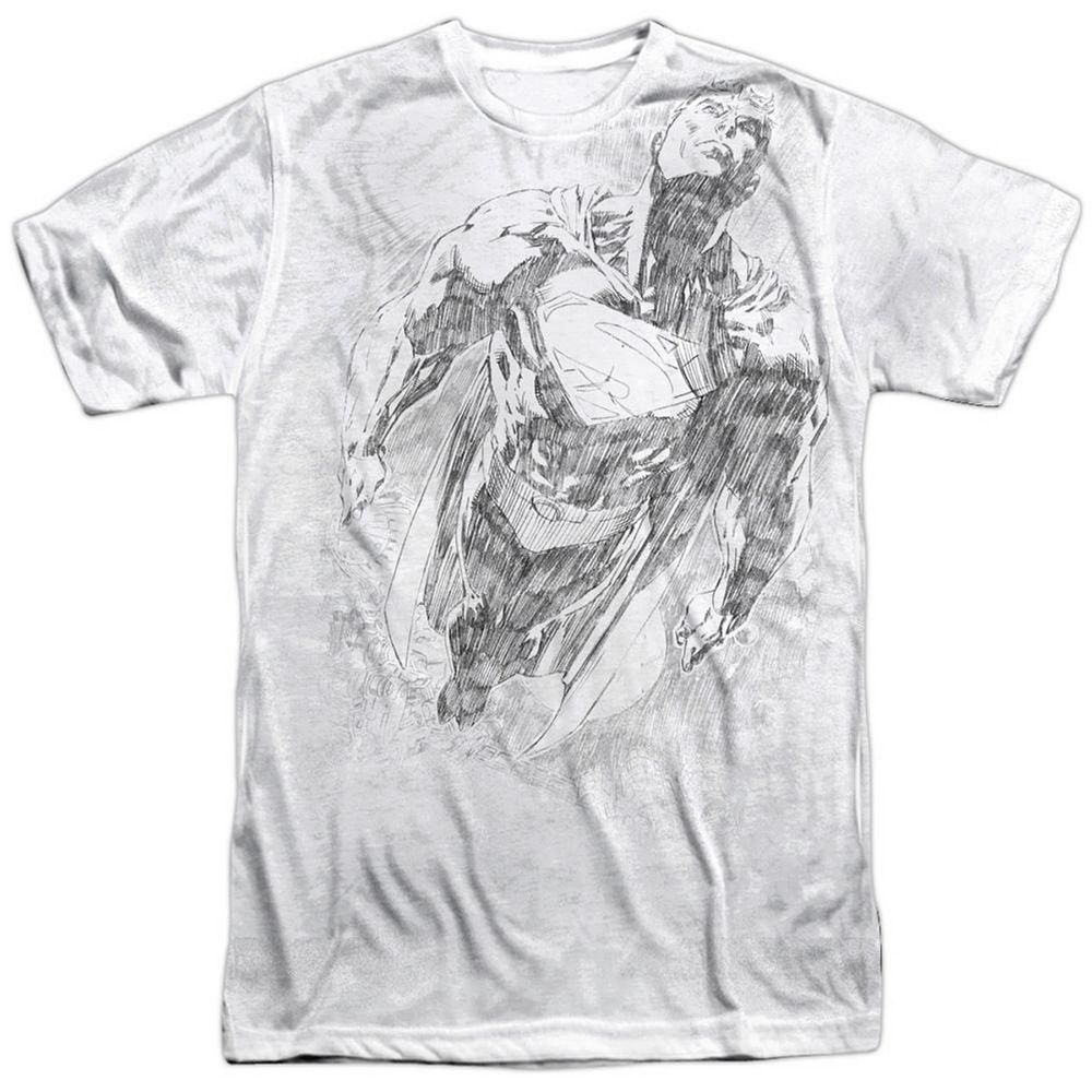 Superman Exploding Space Sketch Short Sleeve Adult Poly Crew T-shirt