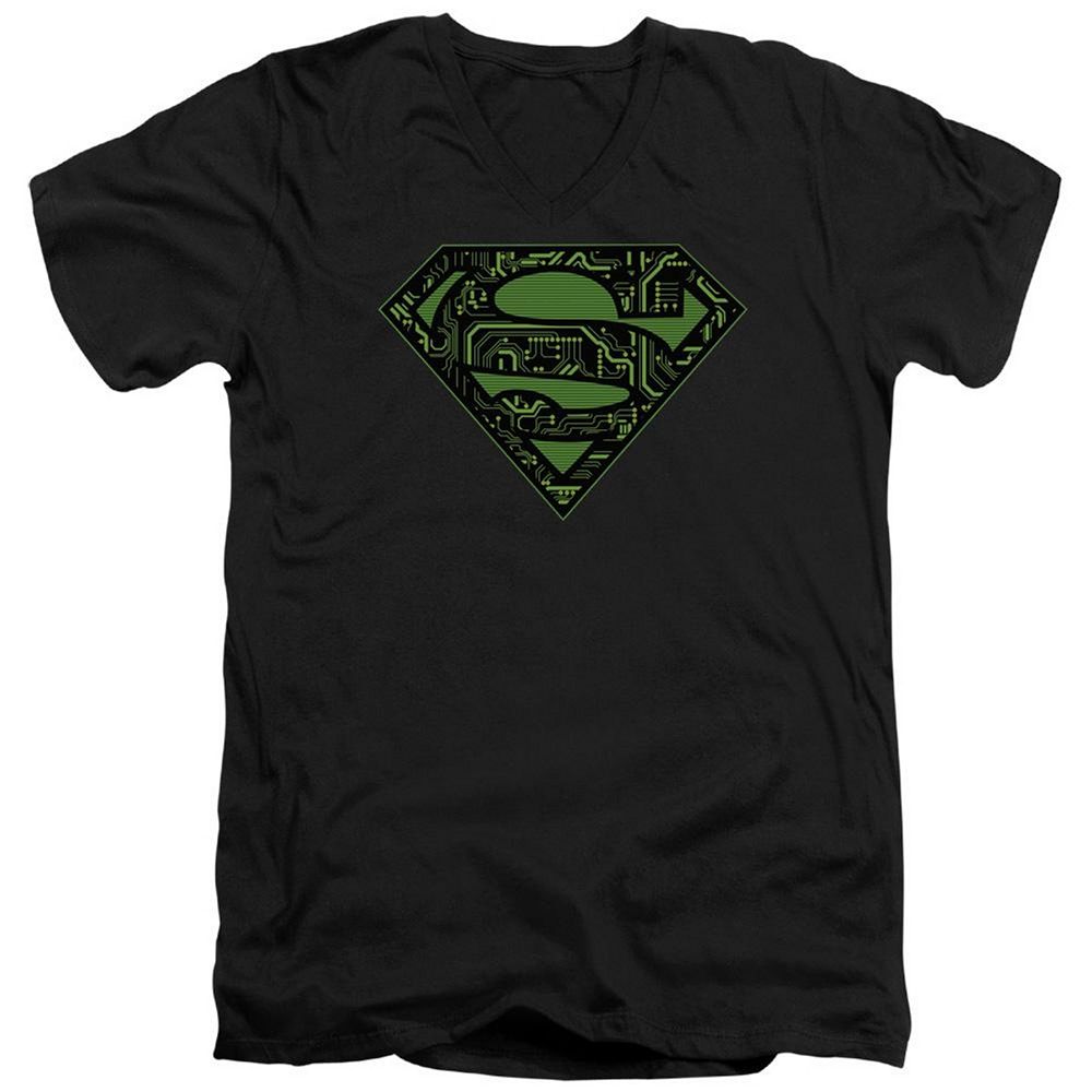 Superman Circuits Shield Short Sleeve Adult V Neck T-shirt