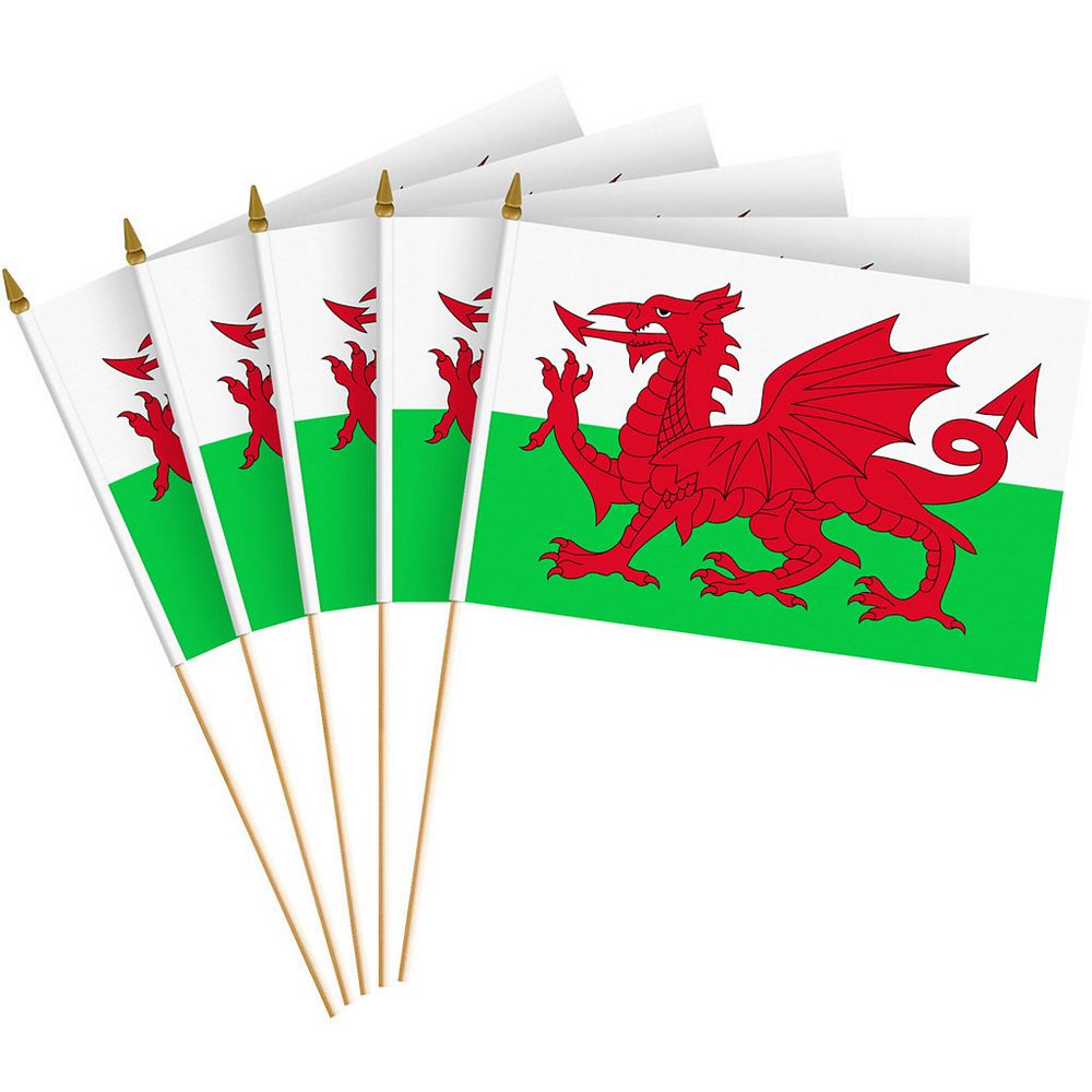 G128 8x12 Inches 50pk Wales Printed 150d Polyester Handheld Stick Flag
