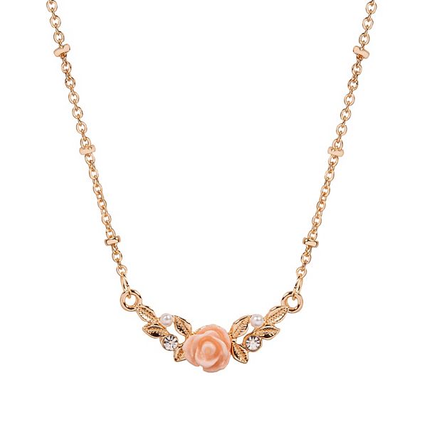 LC Lauren Conrad Gold Tone Crystal Rose & Vine Necklace