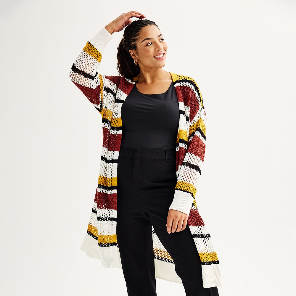 Plus Size Nine West Crochet Duster Cardigan