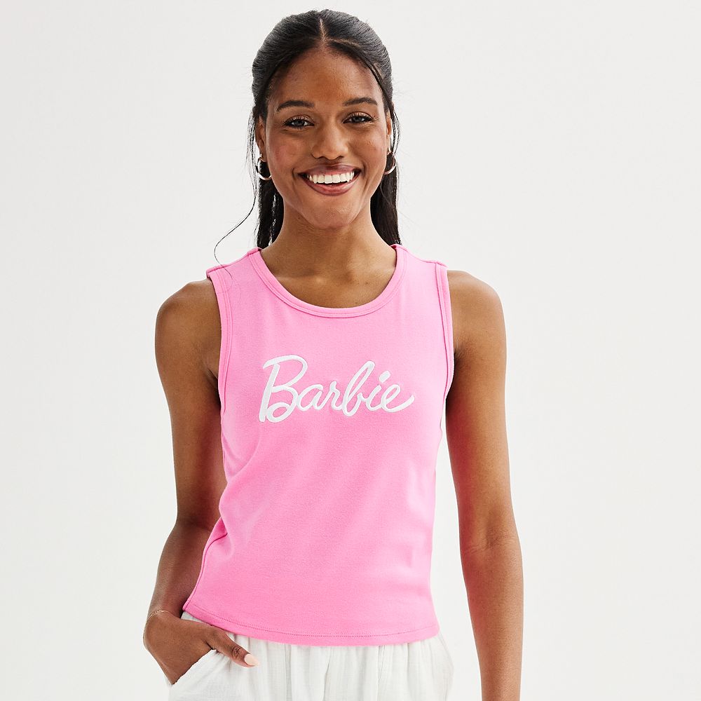 Juniors' Barbie® Classic Embroidered Logo Graphic Tank Top