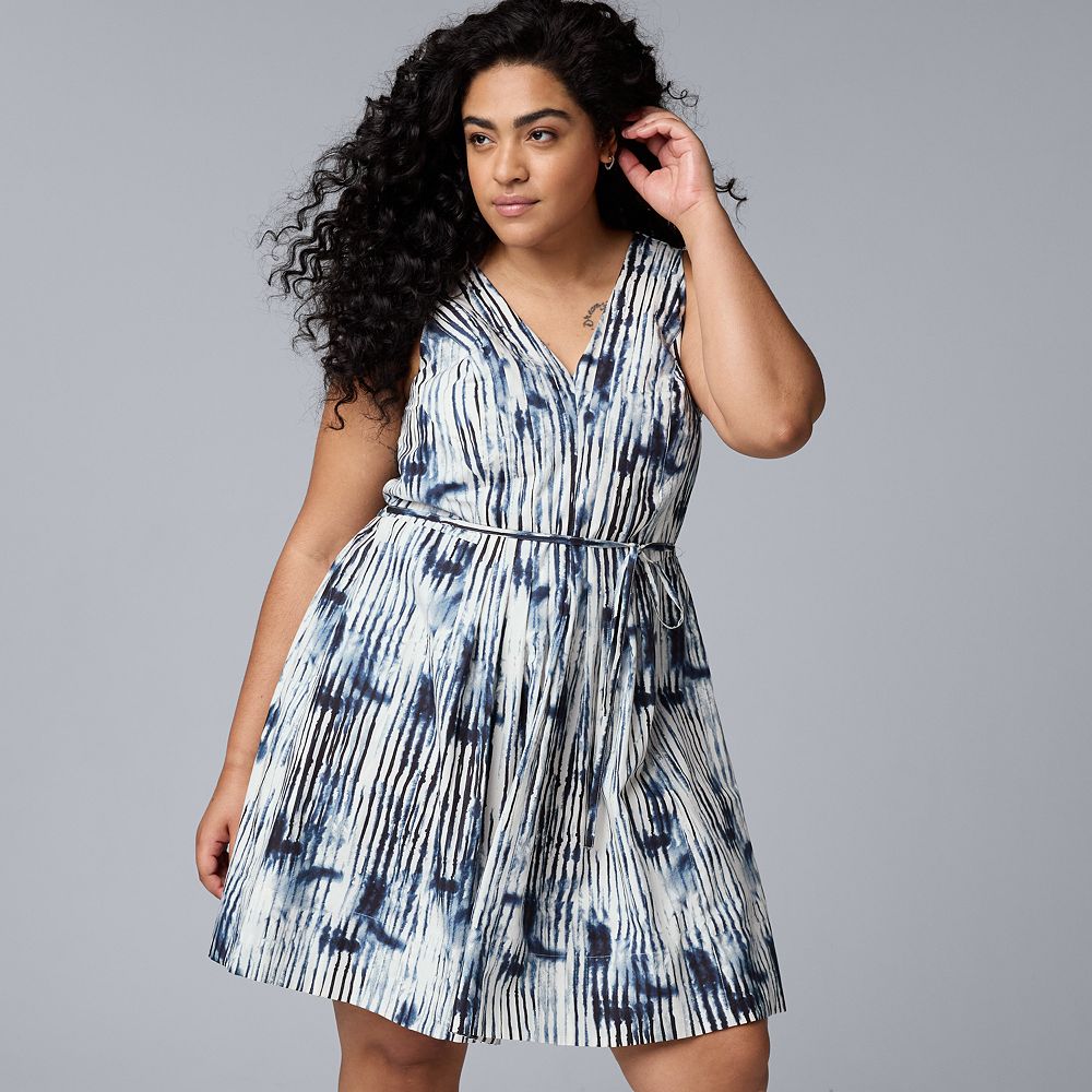 Plus Size Simply Vera Vera Wang Tie Dye Pleated V-Neck Dress
