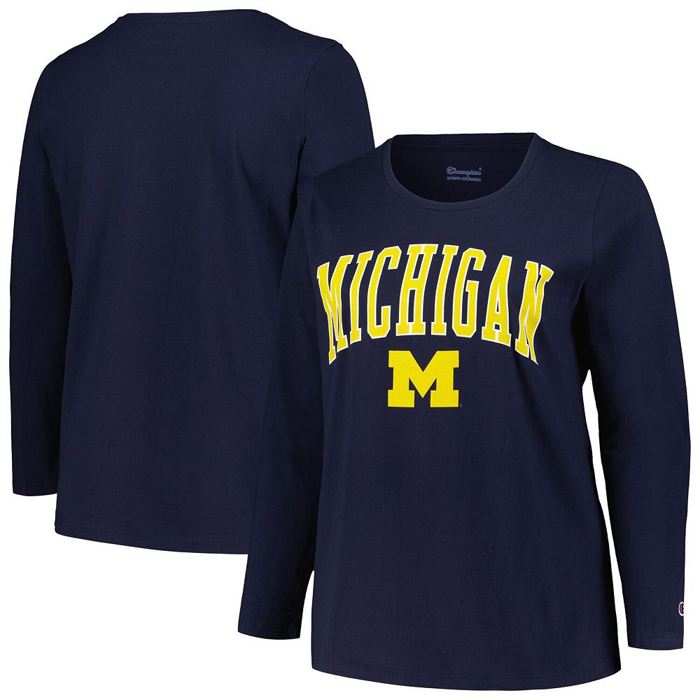 Women's Profile Navy Michigan Wolverines Plus Size Arch Over Logo Scoop ...