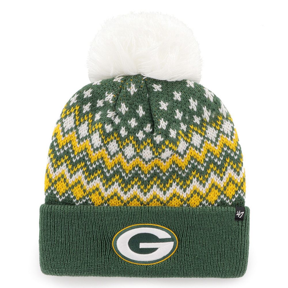 Women's '47 Green Green Bay Packers Elsa Cuffed Pom Knit with Hat