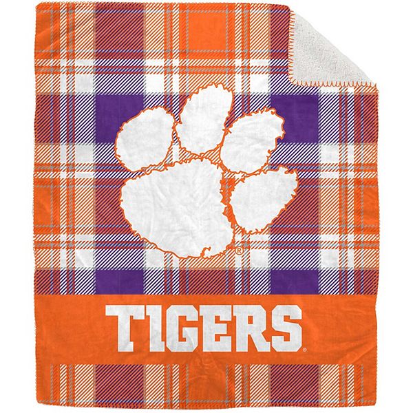 "Pegasus Clemson Tigers 50"" x 60"" Plaid Flannel Sherpa Plush Blanket"