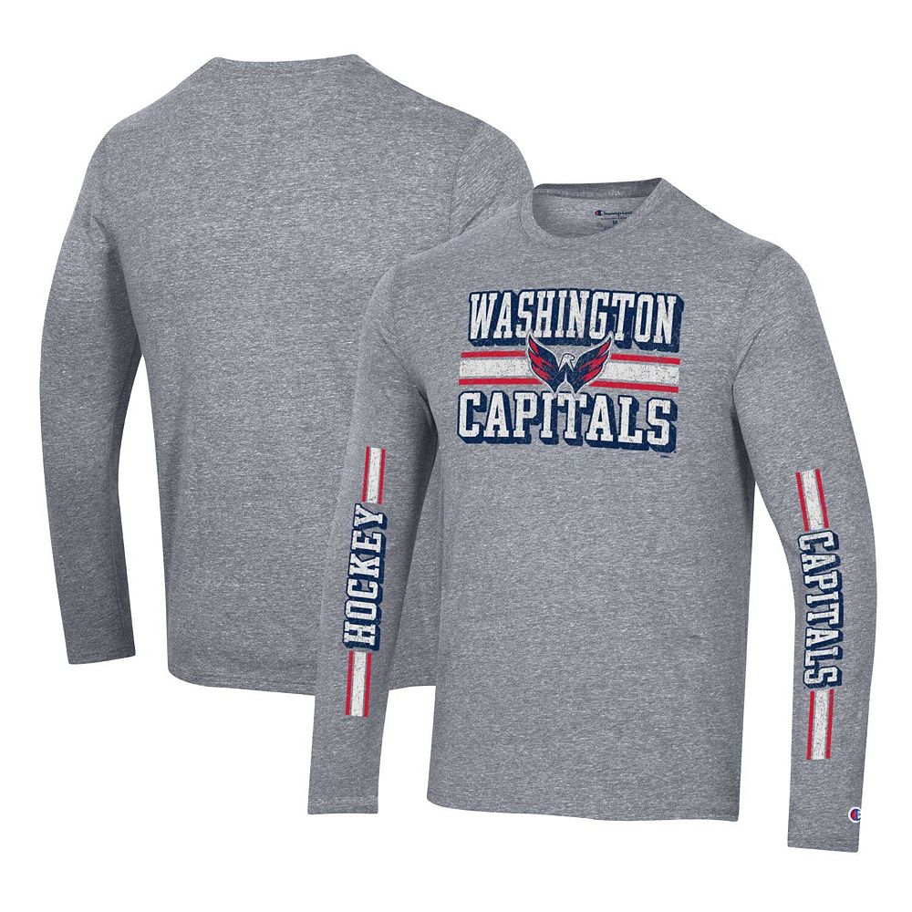 Men's Champion Heather Gray Washington Capitals Tri-Blend Dual-Stripe ...