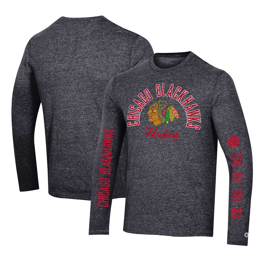 Men's Champion Heather Black Chicago Blackhawks Multi-Logo Tri-Blend ...