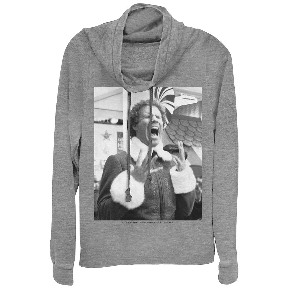 Women's Plus Elf Buddy Screaming Cowlneck Graphic Lightweight Long Sleeve