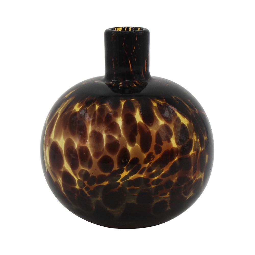 Everyday Decor Tortoise Shell Round Glass Bud Vase Table Decor
