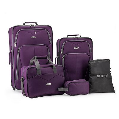 Elite Luggage Whitfield 5 Piece Softside Lightweight Rolling Luggage Set Purple