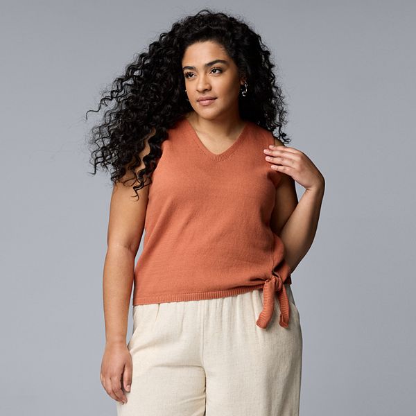 Plus Size Simply Vera Vera Wang V Neck Side Tie Sweater Tank Top