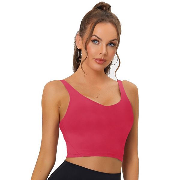 Women's Workout Fitness Longline Wireless Padded Yoga Sports Bra With ...