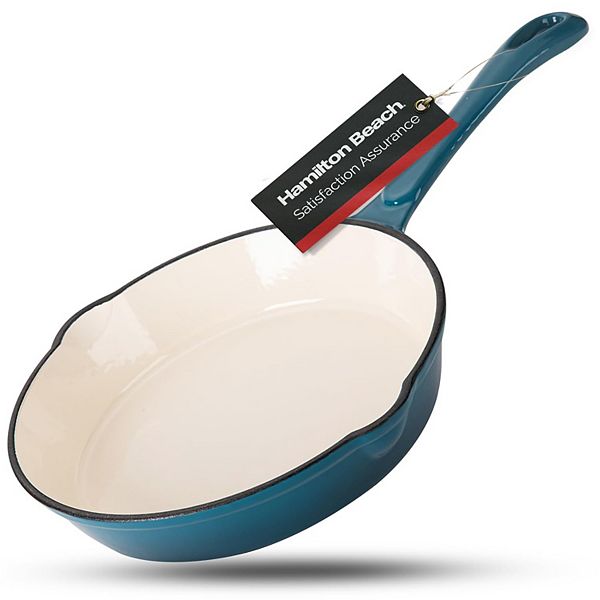 Hamilton Beach Enameled Cast Iron Fry Pan 10" Navy, Cream Enamel ...