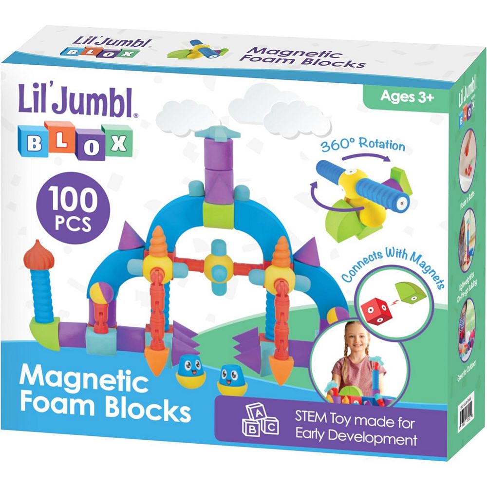 Lil Jumbl Blox 100-piece Magnetic Building Blocks Play Set, Foam Magnetic Blocks For Ages 3-6