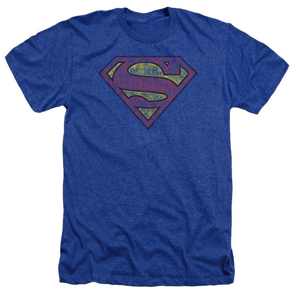 Superman Tattered Shield Adult Heather T-shirt