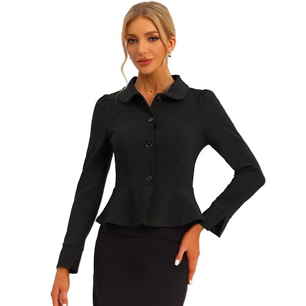 Elegant Peplum Blazer For Women’s Peter Pan Collar Ruffles Office Work ...