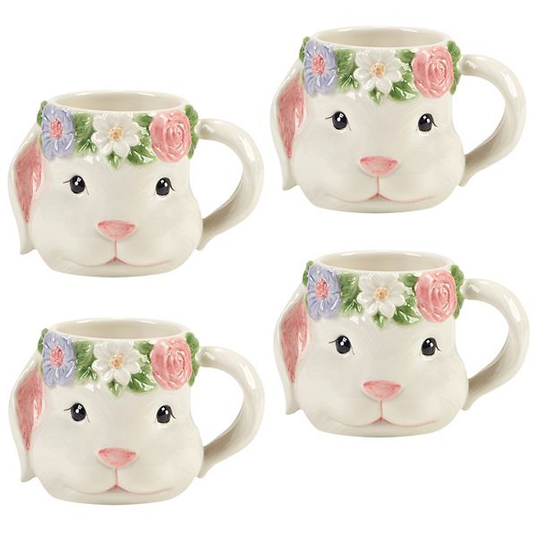 Certified International Easter Morning 3D Set of 4 Bunny Mugs