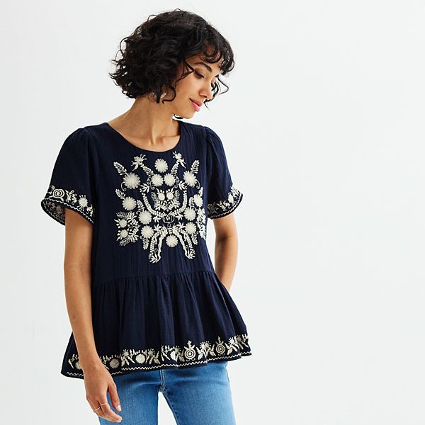 Women's Farmers Market Embroidered Peplum Top