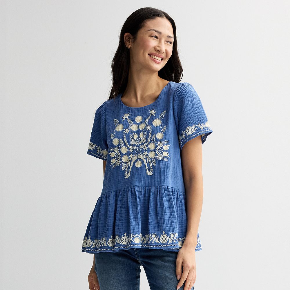 Women's Farmers Market Embroidered Peplum Top
