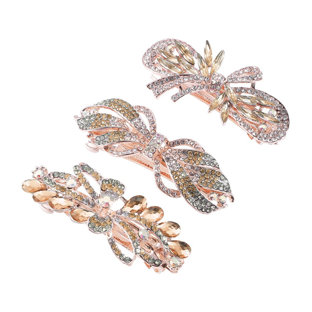3 Pcs Women's Sparkly Rhinestone Hair Clip Barrettes