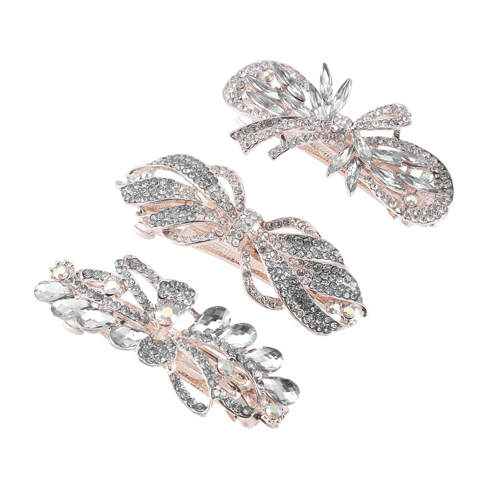 3 Pcs Women's Sparkly Rhinestone Hair Clip Barrettes