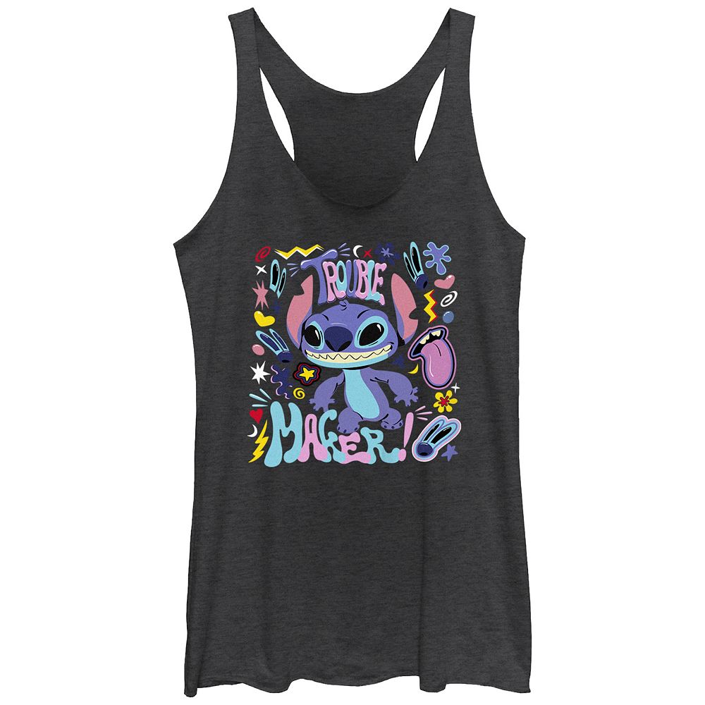 Disney's Lilo & Stitch Trouble Maker Stitch Juniors' Graphic Racerback ...