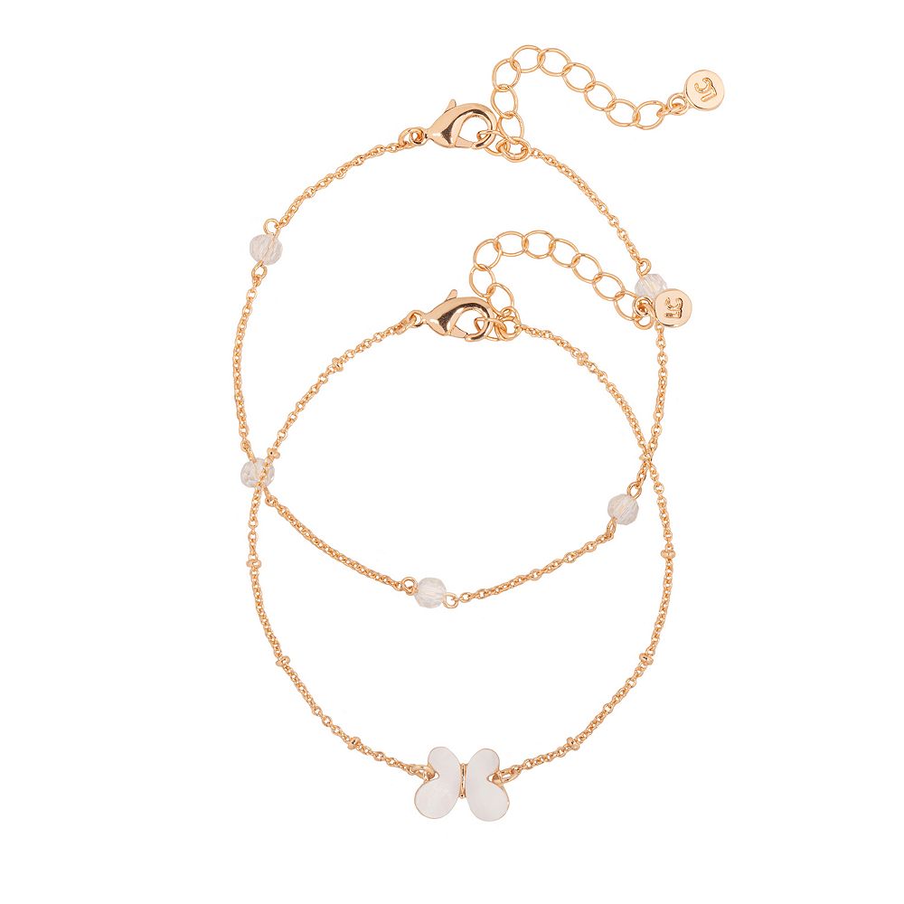 LC Lauren Conrad Gold Tone Delicate Butterfly Bracelet Duo Set
