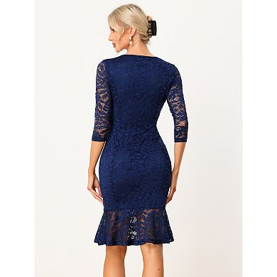 Women's Elegant 3/4 Sleeve Cocktail Fishtail Lace Dress