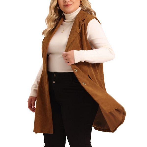 Plus Size Vest For Women Single Breasted Casual Sleeveless Pocket ...