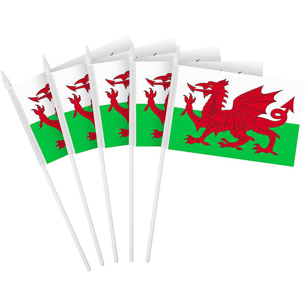 G128 4x6 Inches 12pk Wales Printed 150d Polyester Handheld Stick Flag