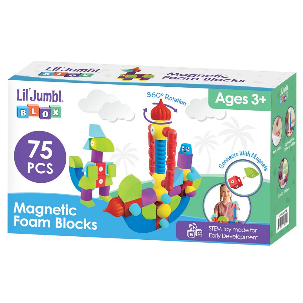 Lil Jumbl Blox 75-piece Magnetic Building Blocks Play Set, Foam ...