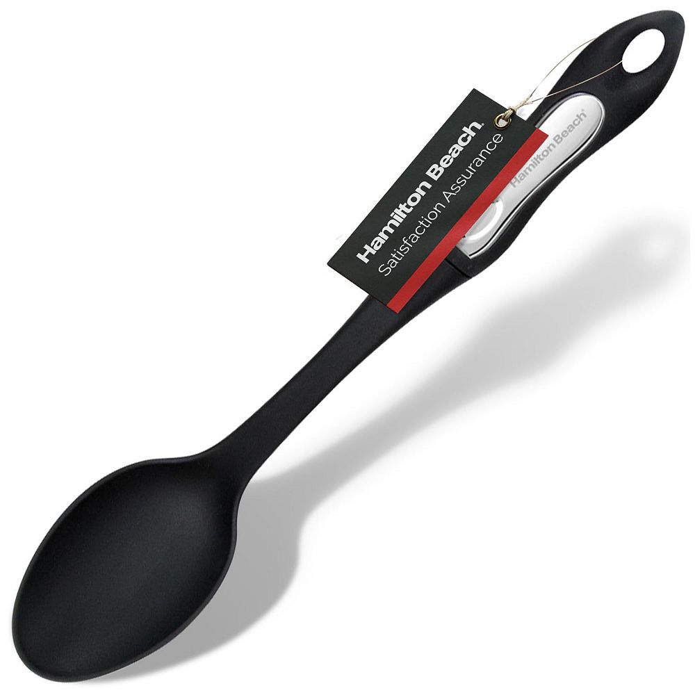 Hamilton Beach Cooking Solid Spoon Nylon, Non-stick Cookware, Ergonomic Design, Size 14.5in - Black
