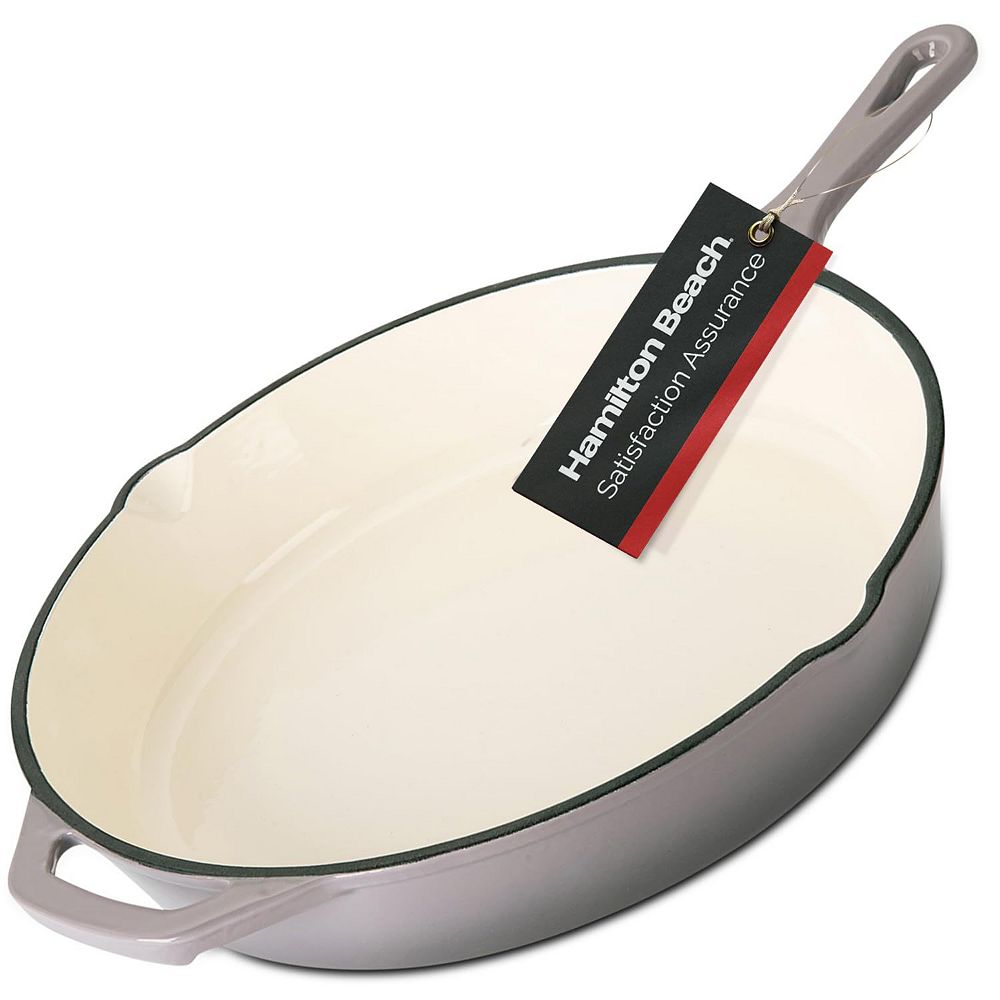 Hamilton Beach Enameled Cast Iron Fry Pan 12" Gray, Cream Enamel ...