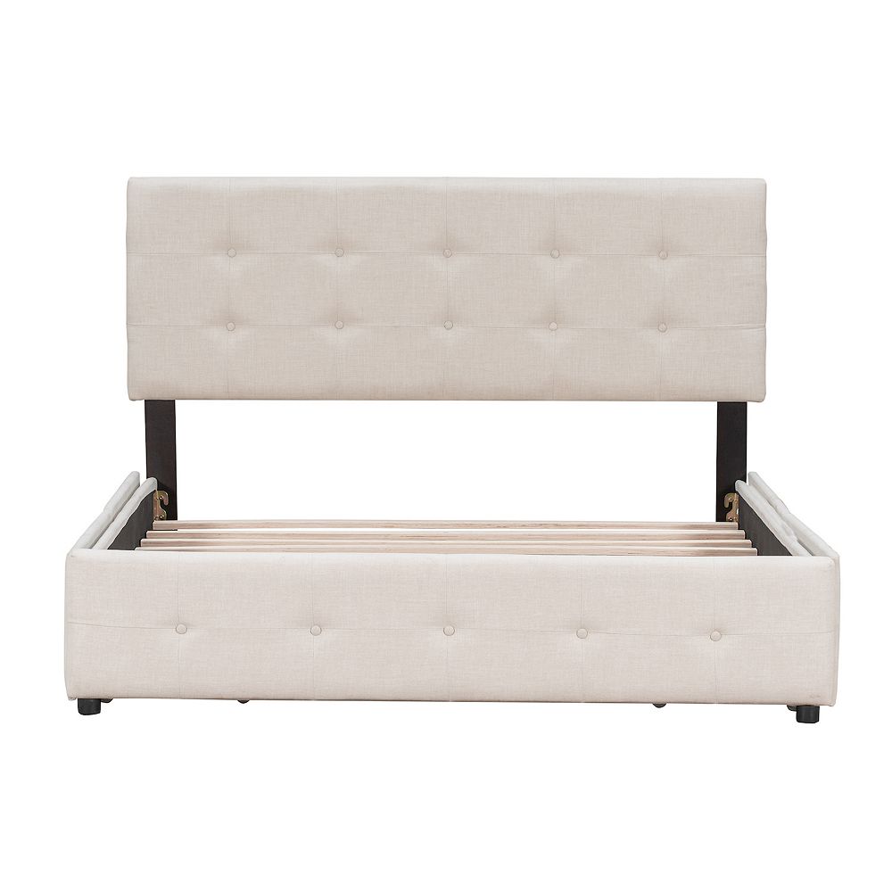 Merax Upholstered Platform Bed with Classic Headboard and 4 Drawers