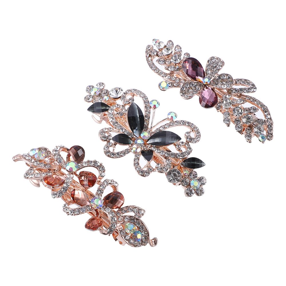 3 Pcs Hair Barrettes for Women Sparkly Rhinestones Hair Clips Multicolor