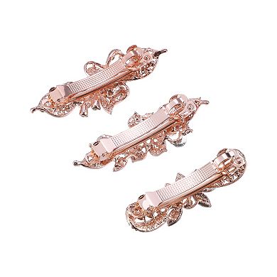 3 Pcs Hair Barrettes for Women Sparkly Rhinestones Hair Clips Pink