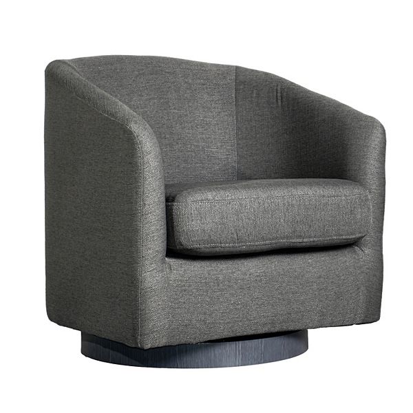 Merrick Lane Upholstered Barrel Chair With 360° Swivel Woodgrain Vinyl ...