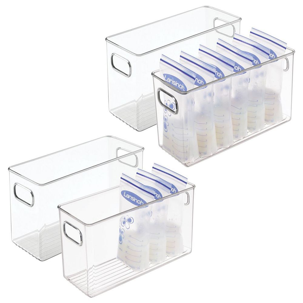 mDesign Plastic Breast Milk Storage Container with Handles - 4 Pack - Clear