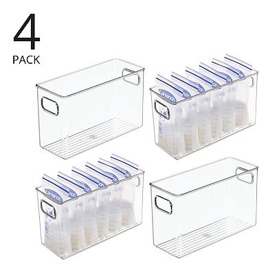 mDesign Plastic Breast Milk Storage Container with Handles - 4 Pack - Clear