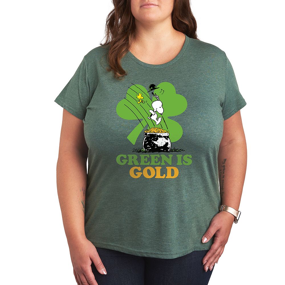Plus Peanuts Snoopy And Woodstock Green Is Gold Graphic Tee