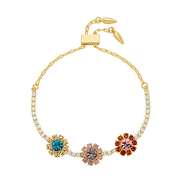 Emberly Gold Tone Multi Color Flowers Adjustable Bracelet
