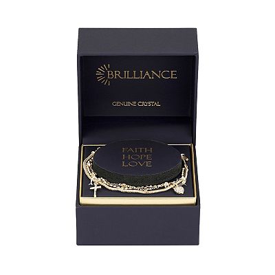 Brilliance Cubic Zirconia Triple Strand Cross Heart Adjustable Bracelet